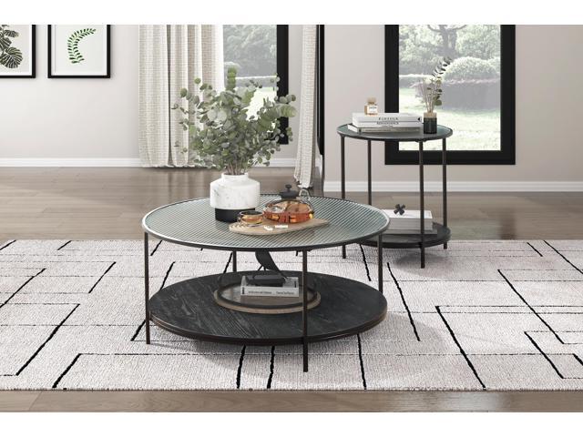 Click here for 2pc Modern Occasional Table Set Coffee Table Glass... prices