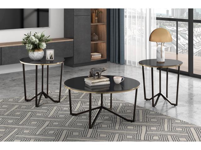 Click here for Round Coffee Table and End Tables 3pc Set Black Te... prices