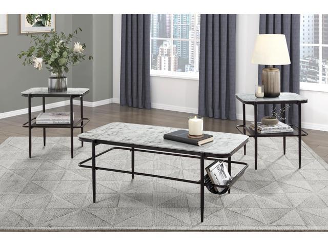 Click here for 3pc Stylish Occasional Table Set White Marble Prin... prices