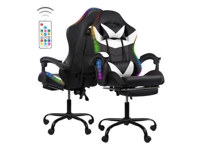 Click here for Gaming Chair Black-White - RGB Lighting PU Leather... prices