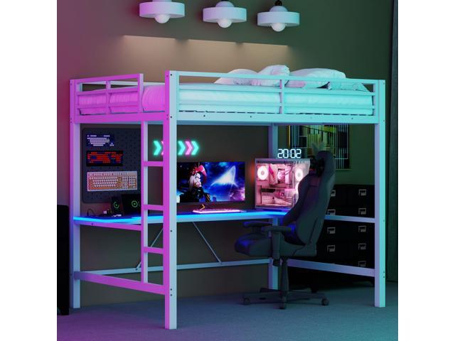 Click here for Full Size Gaming Metal Loft Bed Frame with LED Lig... prices