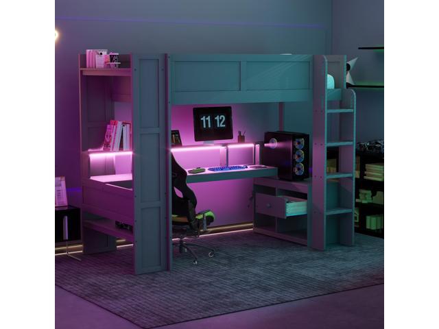 Click here for Wood Twin Size Gaming Loft Bed with Desk  Multi-st... prices