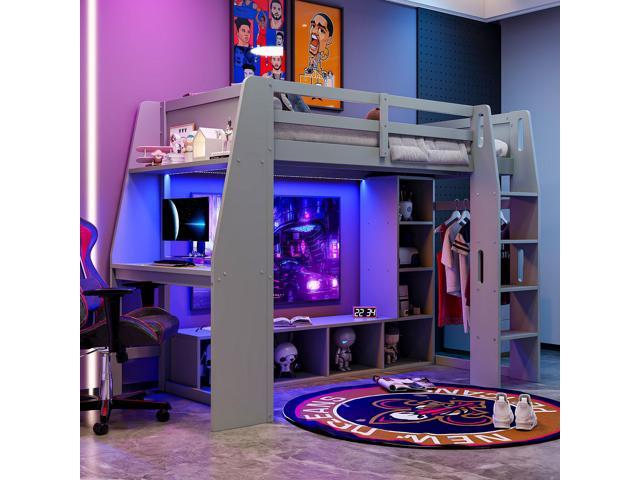 Click here for Wood Twin Size Gaming Loft Bed with Desk  Multi-st... prices