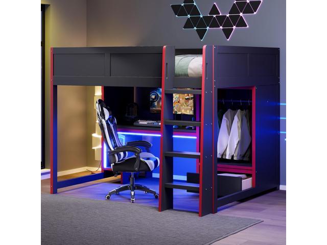 Click here for Wood Full Size Gaming Loft Bed with Built-in Desk... prices