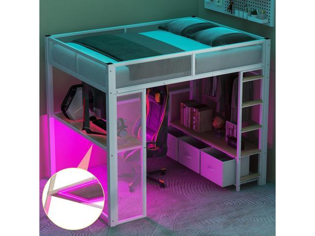 Click here for Full Size Metal Gaming Loft Bed with LED  Desk  Op... prices