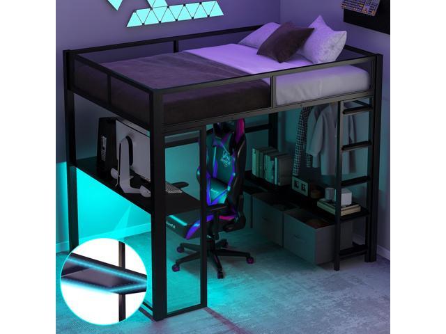Click here for Full Size Metal Gaming Loft Bed with LED  Desk  Op... prices