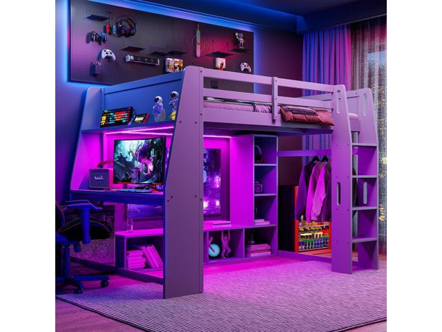 Click here for Wood Full Size Gaming Loft Bed with Desk  Multi-st... prices