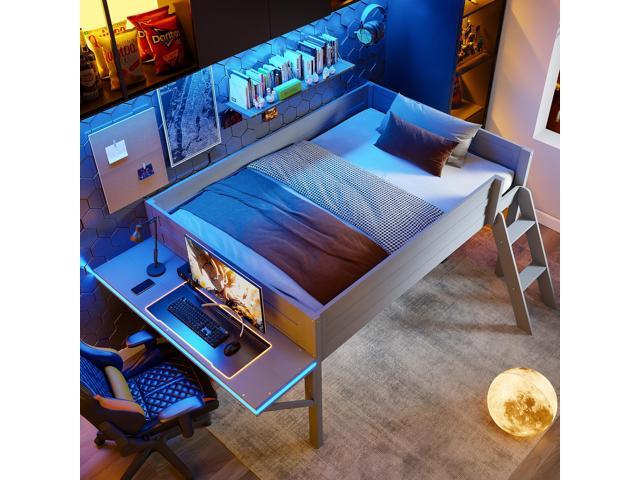 Click here for Wood Full Size Gaming Loft Bed with Desk and LED... prices