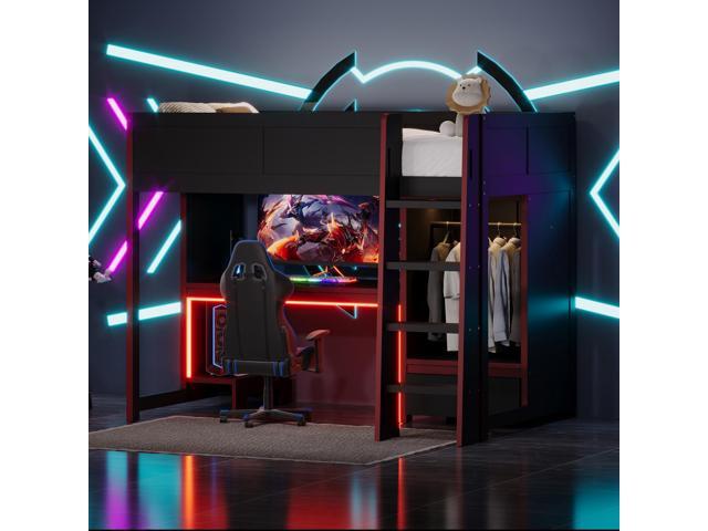 Click here for Wood Twin Size Gaming Loft Bed with Built-in Desk... prices