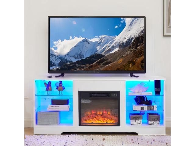 Click here for TV Stand Electric Fireplace Glass Shelves  3D Fire... prices