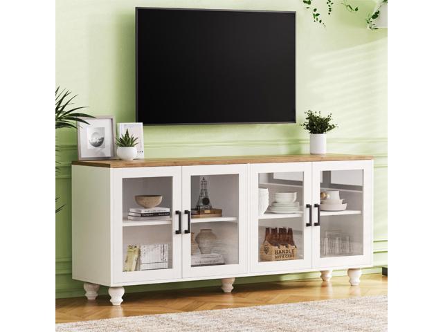Click here for ON-TREND Farmhouse TV Stand with Tempered Glass Do... prices