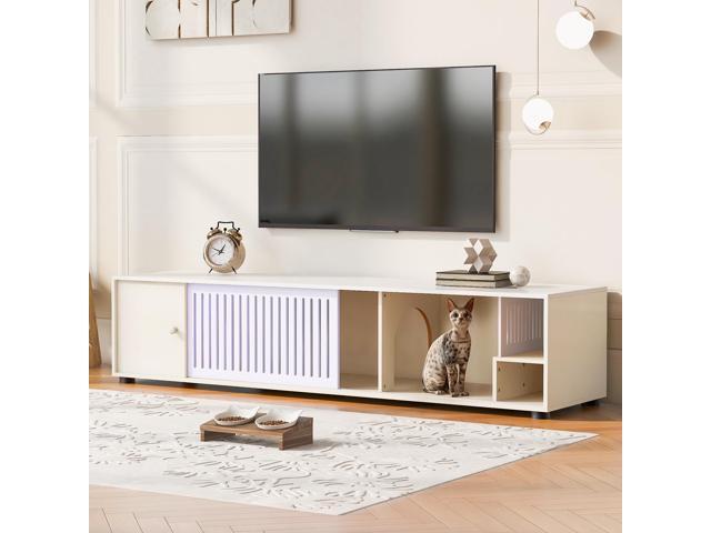 Click here for Modern Cream White TV Stand with Storage  Cat Litt... prices