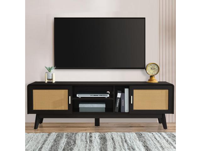 Click here for 63 Dark Rattan TV Stand with 2 Storage Cabinets fo... prices