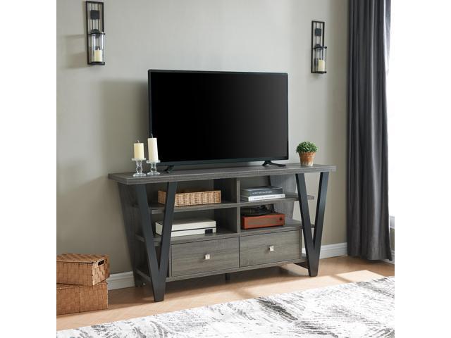Click here for Tall TV Stand cabinet with two drawers on metal gl... prices