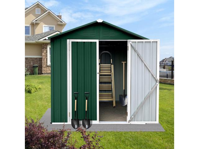 Click here for Outdoor storage sheds 6FTx4FT Apex roof Green+Whit... prices