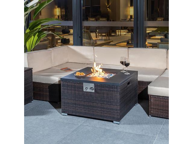 Click here for Outdoor Gas Fire Pit Square Dark Brown Wicker Fire... prices