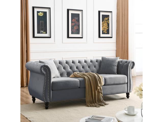 Click here for [Video] 80 Chesterfield Sofa Grey Velvet for Livin... prices