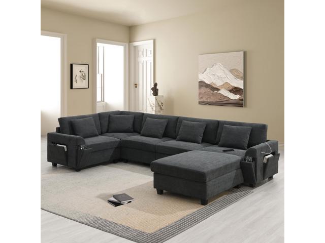 Click here for 128*67 U Shaped Sectional Sofa 6 Seat Chenille Cou... prices