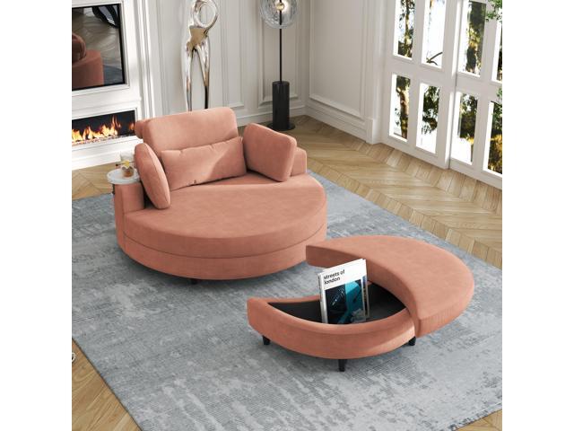 Click here for A 51-inch orange corduroy sofa with two throw pill... prices