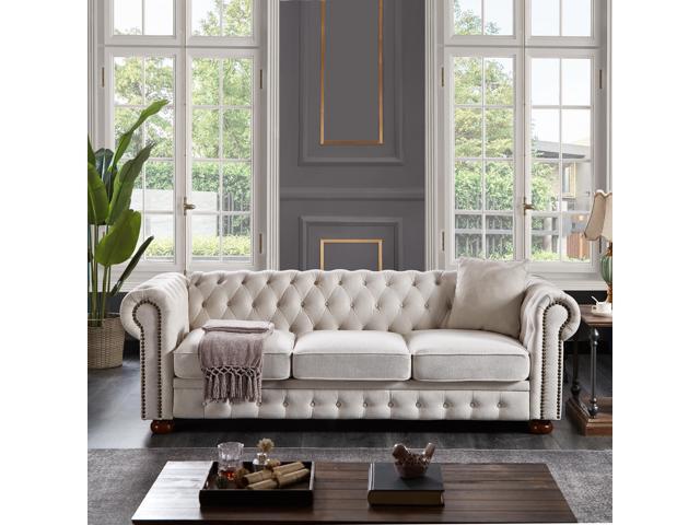 Click here for Chesterfield sofa beige linen fabric (Beige) prices