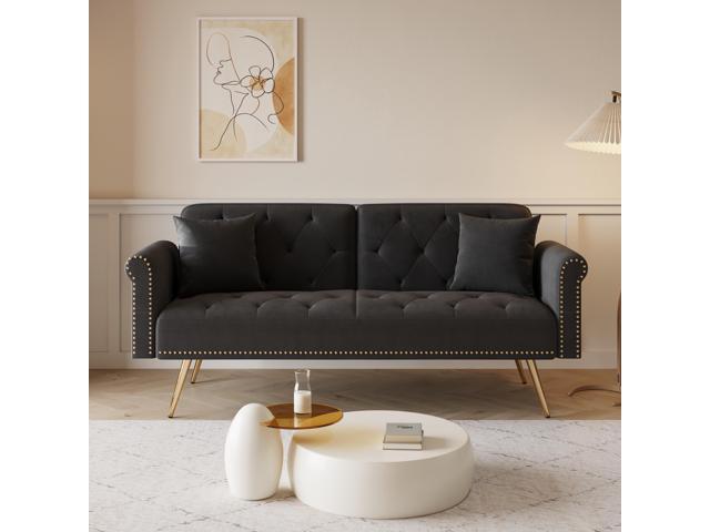 Click here for A 69.7-inch-long sofa bed covered in Black velvet... prices
