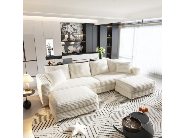 Click here for 102.4 Plush Corduroy 4-Seat Sofa Modern Comfy Upho... prices