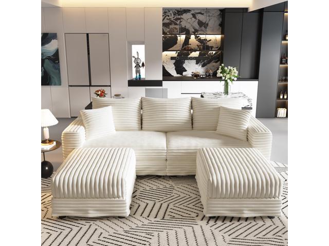 Click here for 82.7 Plush Corduroy 3-Seat Sofa Modern Comfy Uphol... prices