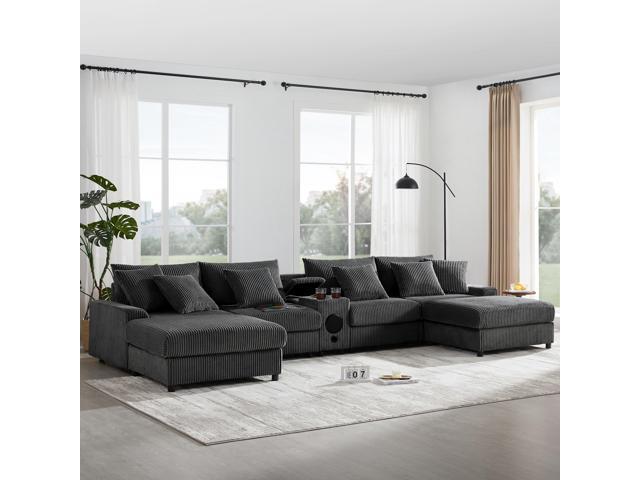 Click here for [VIDEO]144*64 Corduroy Sectional Sofa with Bluetoo... prices