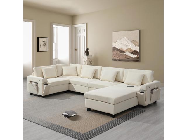 Click here for 128*67 U Shaped Sectional Sofa 6 Seat Chenille Cou... prices