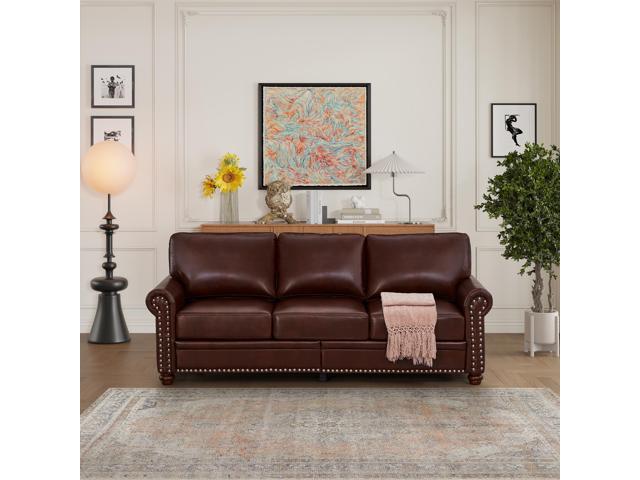 Click here for Classic Living Room Nails Sofa Burgundy Faux Leath... prices