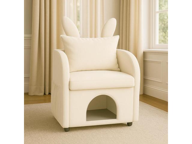 Click here for Beige Bunny-Ear Pet-Friendly Armchair with Built-i... prices