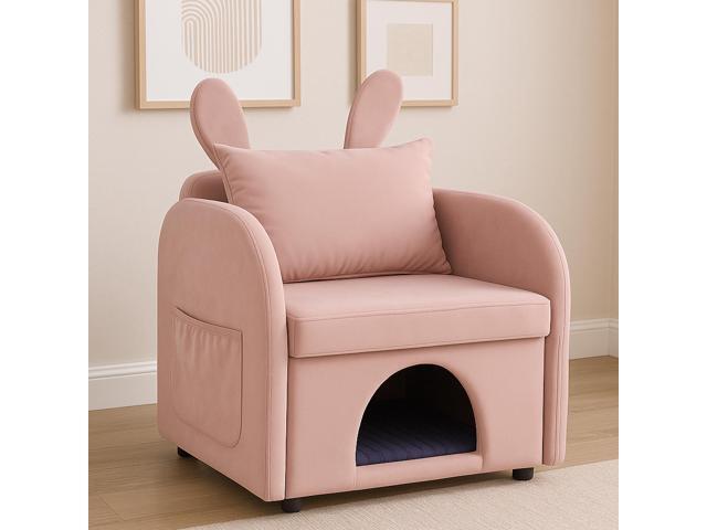 Click here for Velvet Pink Bunny-Ear Pet-Friendly Armchair with B... prices