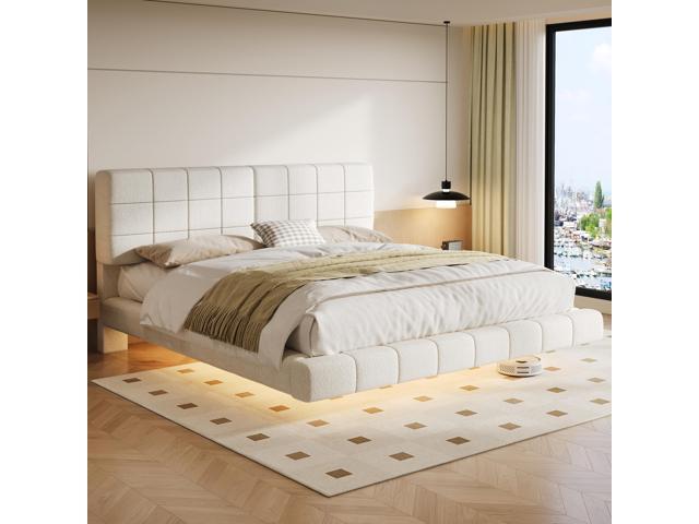 Click here for White Boucle Floating Bed with Light King prices