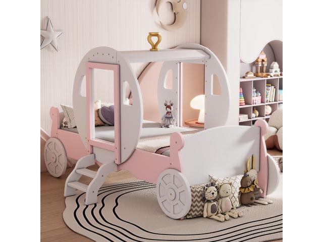 Click here for Twin size Princess Carriage Bed with Crown Wood Pl... prices