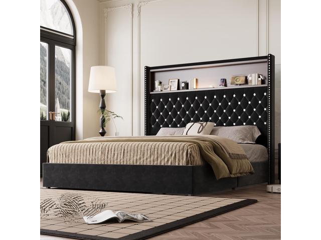 Click here for Queen Size Velvet Tufted Soft Bed Frame with USB P... prices