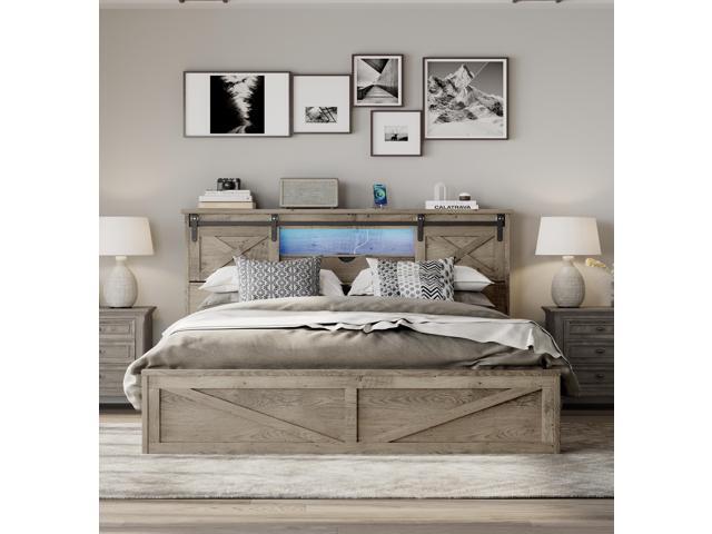 Click here for Farmhouse Bed Frame King Size with LED Lights and... prices