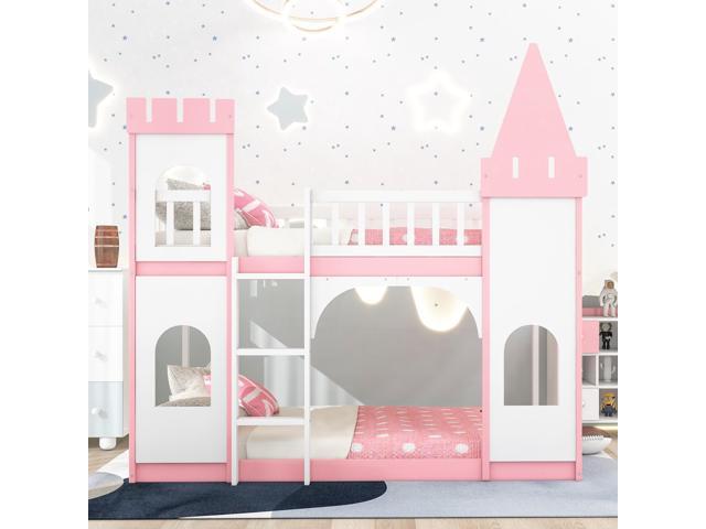 Click here for Twin Over Twin Castle Bunk Bed with Ladder - Pink prices