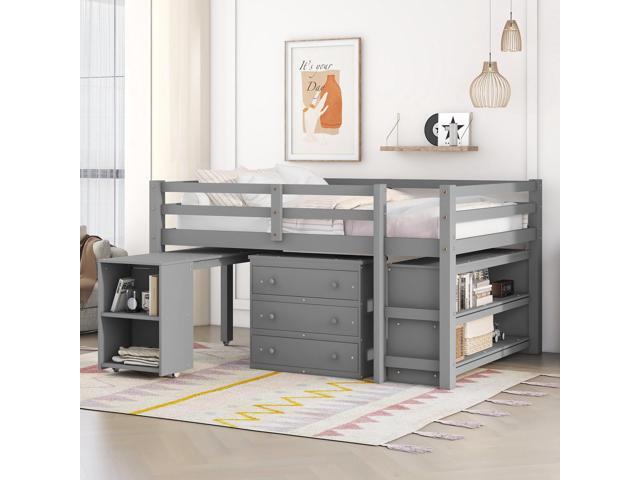 Click here for Low Study Full Loft Bed with Cabinet Shelves and R... prices