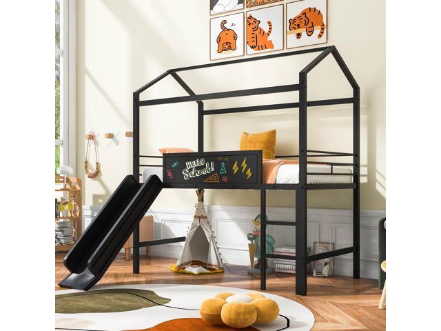 Click here for Metal House Bed With Slide  Twin Size Metal Loft B... prices
