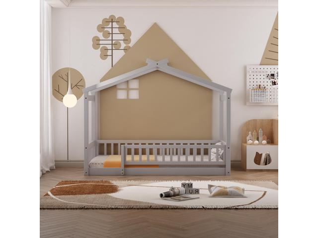 Click here for Twin Size Wood Bed House Bed Frame with Fence  for... prices