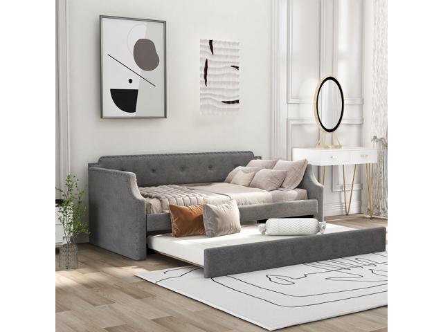 Click here for Upholstered Daybed with Trundle  Wood Slat Support... prices