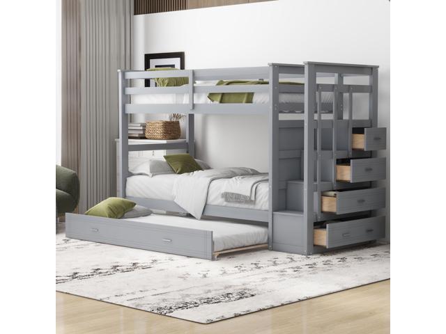 Click here for Twin Over Twin Bunk Bed with Trundle and Staircase... prices