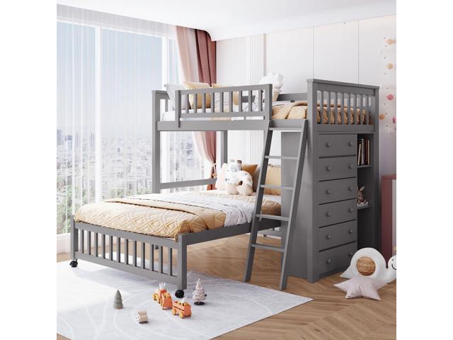 Click here for Wooden Twin Over Full Bunk Bed With Six Drawers An... prices