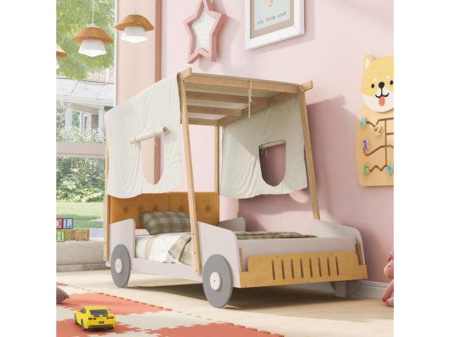 Click here for Wood Twin Size Car Bed with Pillow  Ceiling Cloth... prices