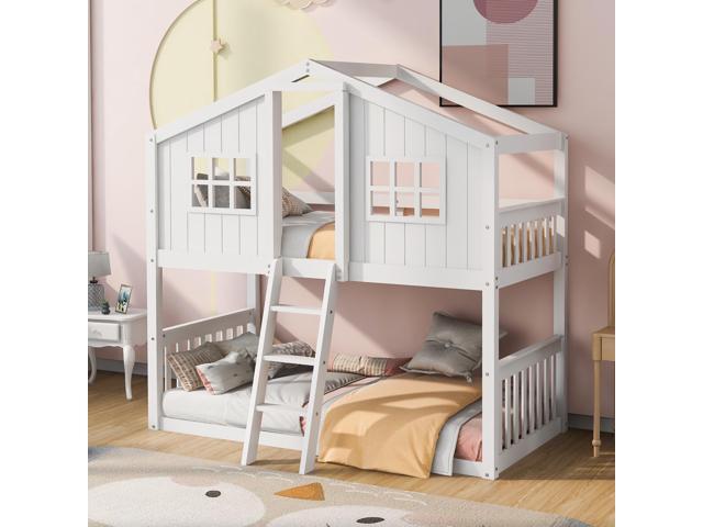 Click here for Twin Over Twin House Bunk Bed With Ladder  Wood Be... prices