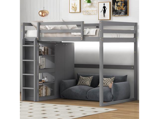 Click here for Wood Full Size Loft Bed with Built-in Wardrobe and... prices