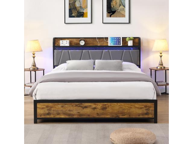 Click here for Queen Size Bed Frame  Storage Headboard with Charg... prices