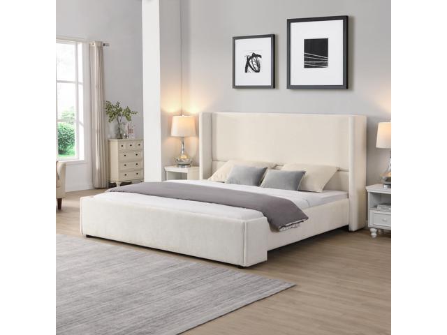 Click here for Elegant White Fabric Upholstered Bed with Tall Hea... prices