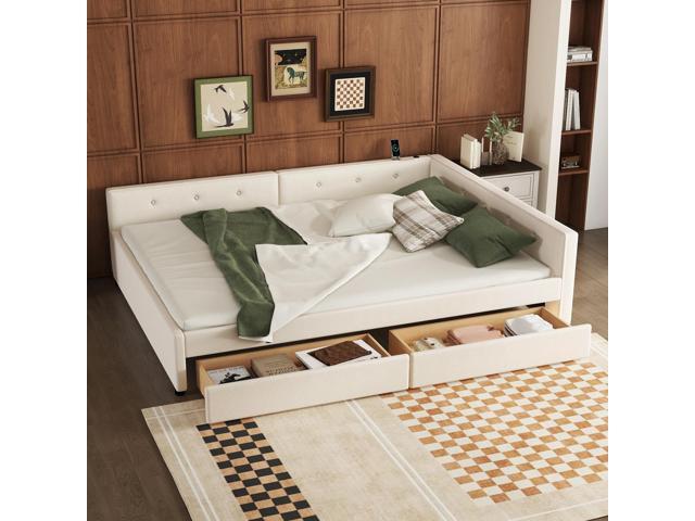 Click here for Queen Size Upholstered Platform Bed with USB and 2... prices