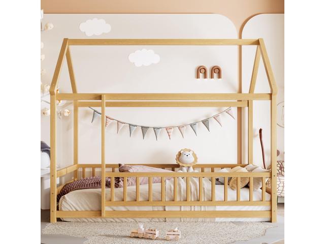 Click here for Twin Size Floor Wooden Bed with House Roof Frame... prices